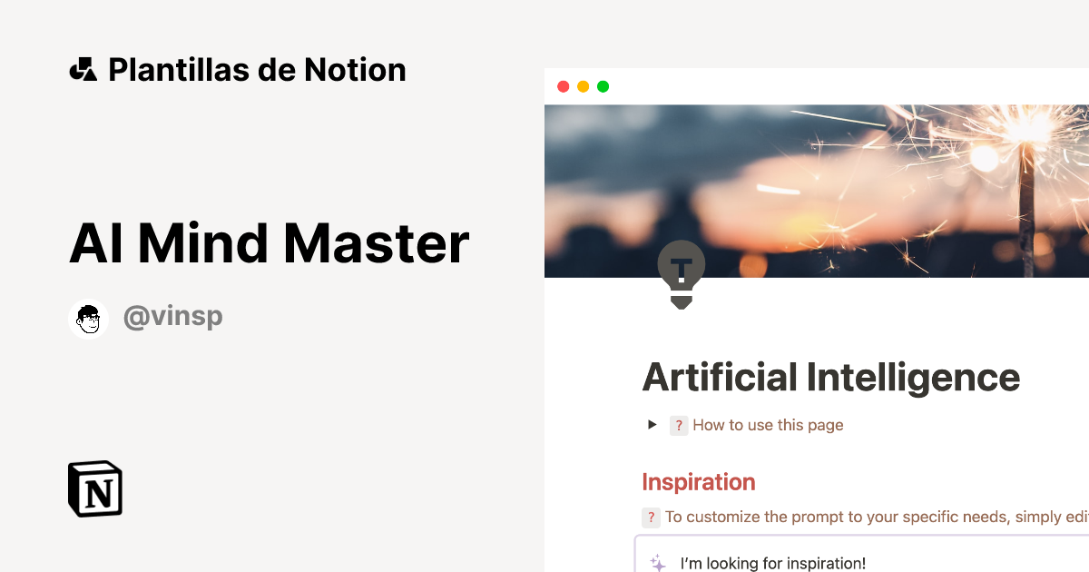 Plantilla AI Mind Master de Virtual Inspiration | Notion Marketplace