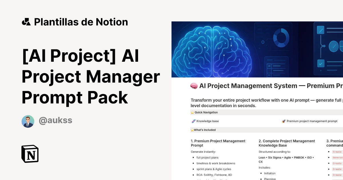 Plantilla [AI Project] AI Project Manager Prompt Pack de aukss | Notion ...