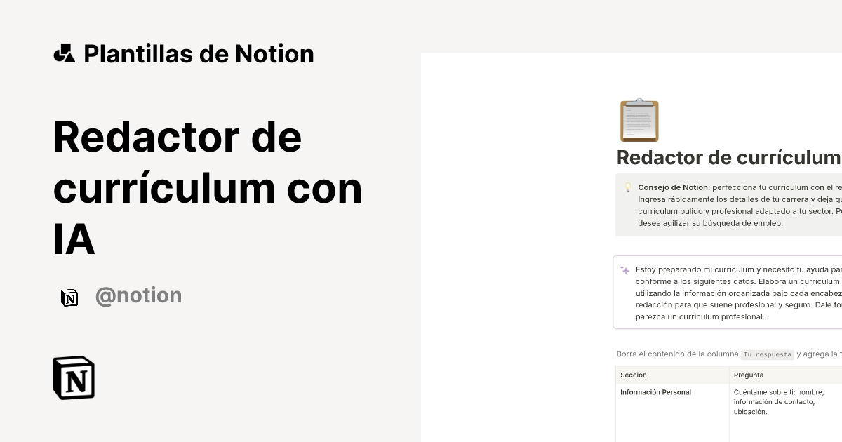 Plantilla Redactor de currículum con IA de Notion | Notion Marketplace