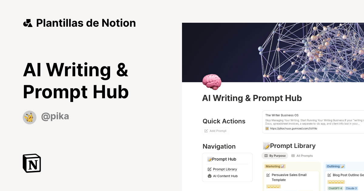 Plantilla AI Writing & Prompt Hub | Notion Marketplace