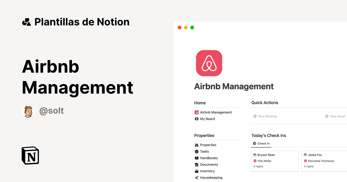 Plantilla Airbnb Management de Solt Wagner | Notion Marketplace