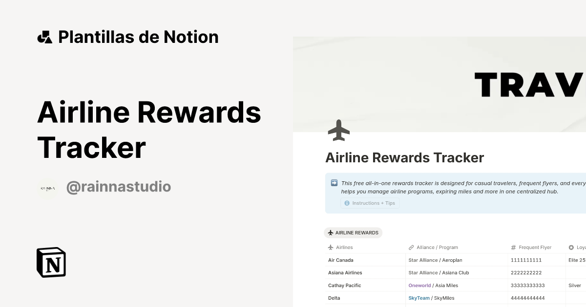 Plantilla Airline Rewards Tracker | Notion Marketplace