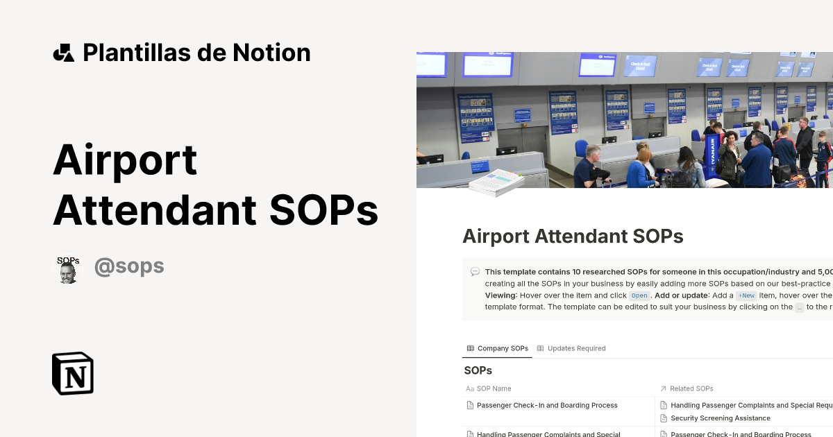 Plantilla Airport Attendant SOPs de SOPs | Notion Marketplace