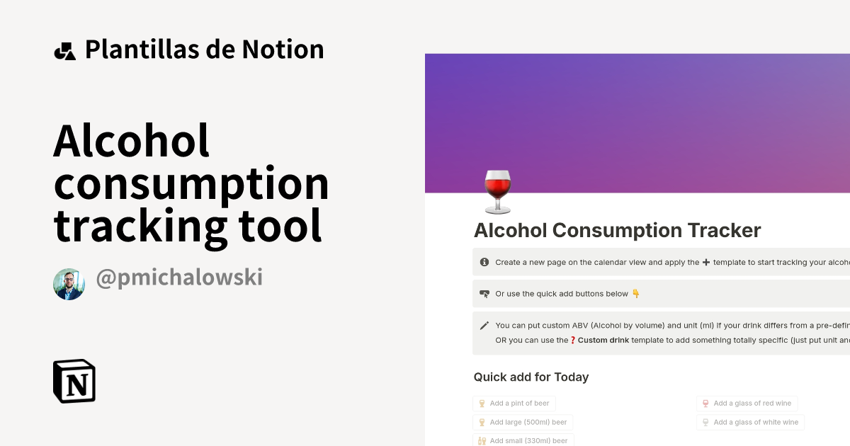 Plantilla Alcohol consumption tracking tool | Notion Marketplace