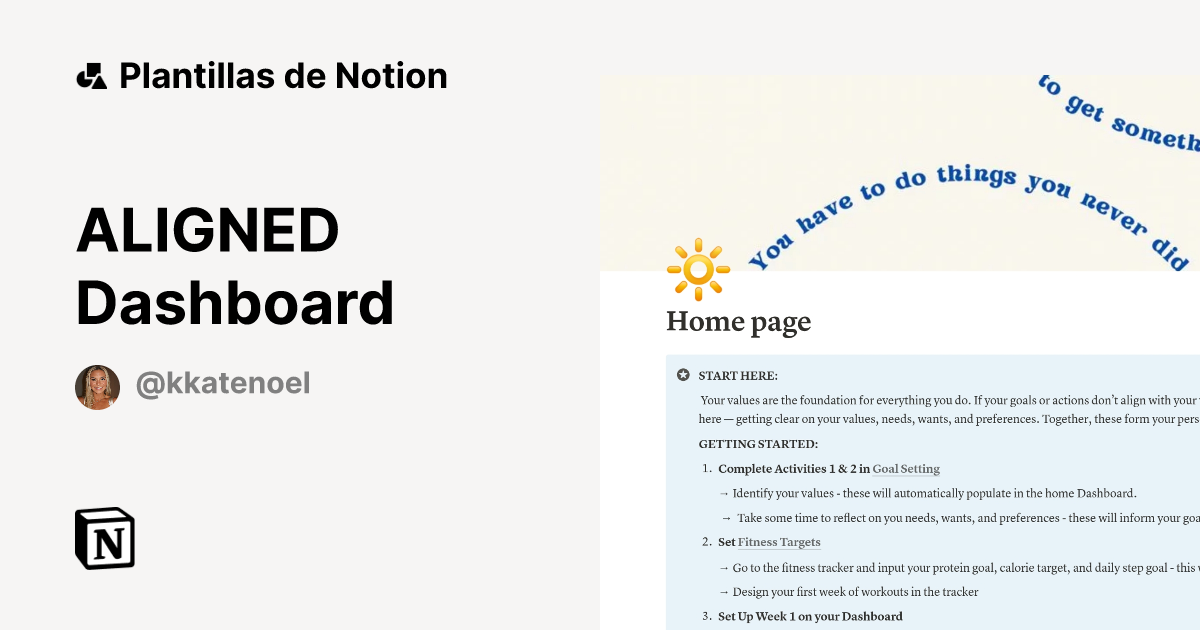 Plantilla ALIGNED Dashboard de Kate Noel | Notion Marketplace