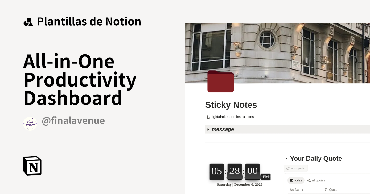 Plantilla All-in-One Productivity Dashboard | Notion Marketplace