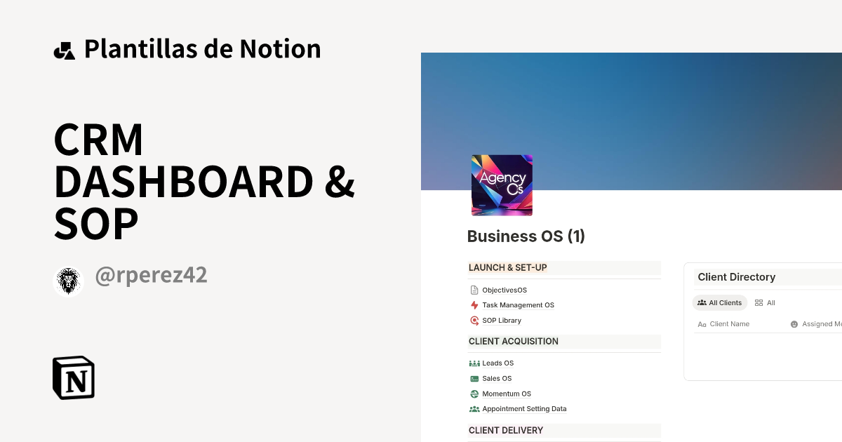 Plantilla CRM DASHBOARD & SOP de RPEREZ42 | Notion Marketplace
