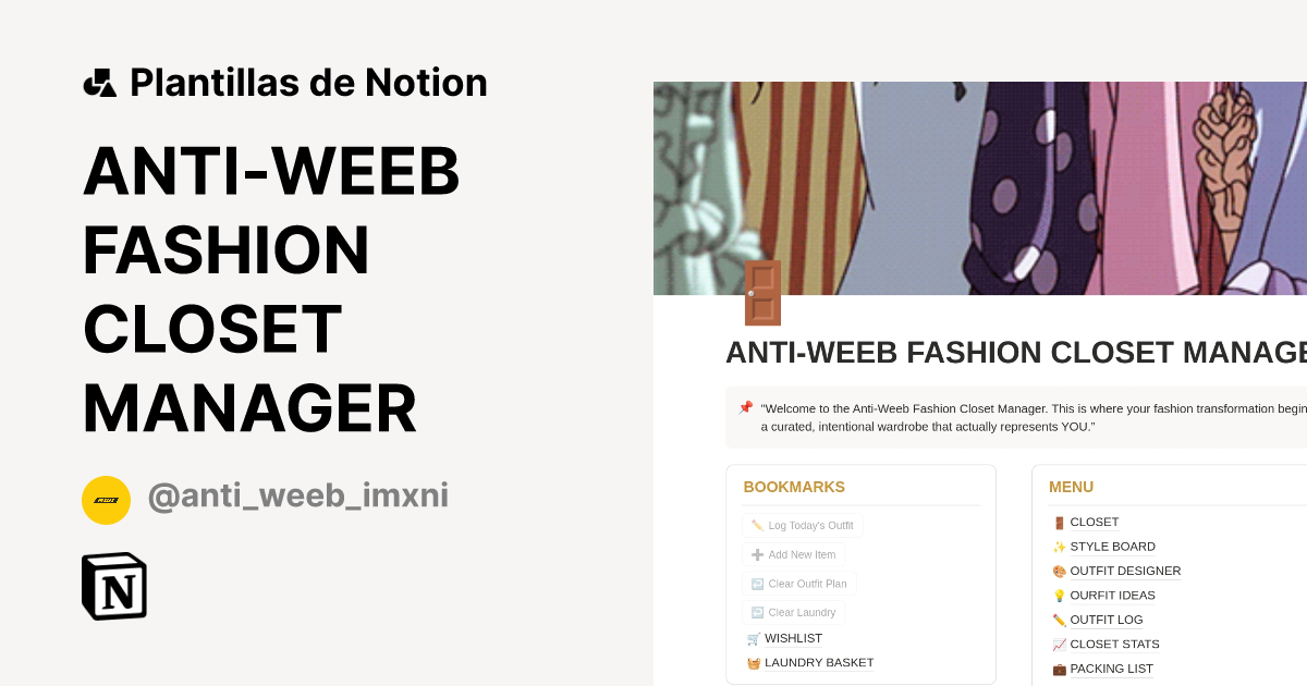 Plantilla ANTI-WEEB FASHION CLOSET MANAGER | Notion Marketplace