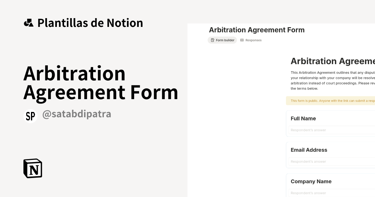 Plantilla Arbitration Agreement Form | Notion Marketplace