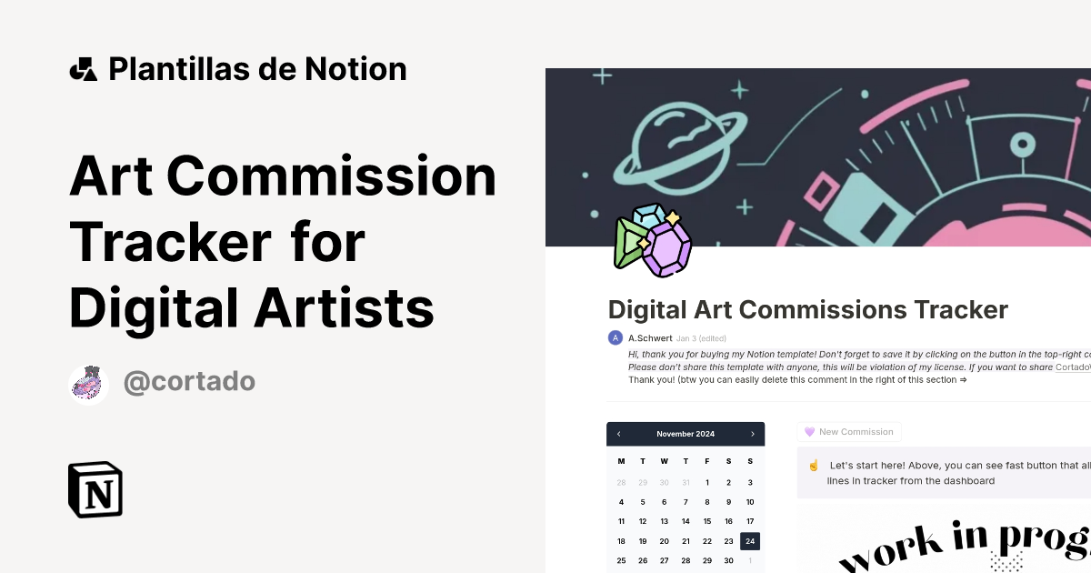 Plantilla Art Commission Tracker for Digital Artists de Cortado ...