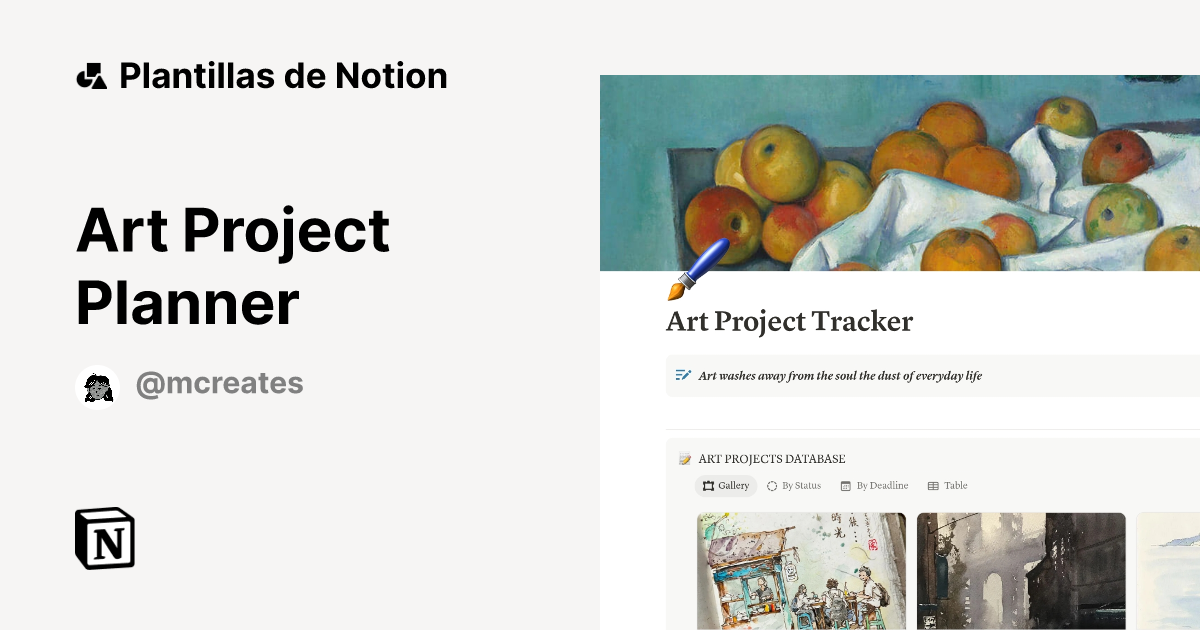 Plantilla Art Project Planner de MCreates | Notion Marketplace