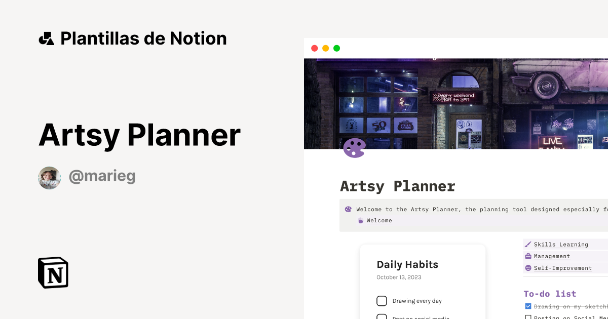 Plantilla Artsy Planner de Marie | Notion Marketplace