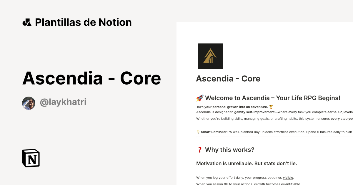 Plantilla Ascendia - Core de Lay Khatri | Notion Marketplace