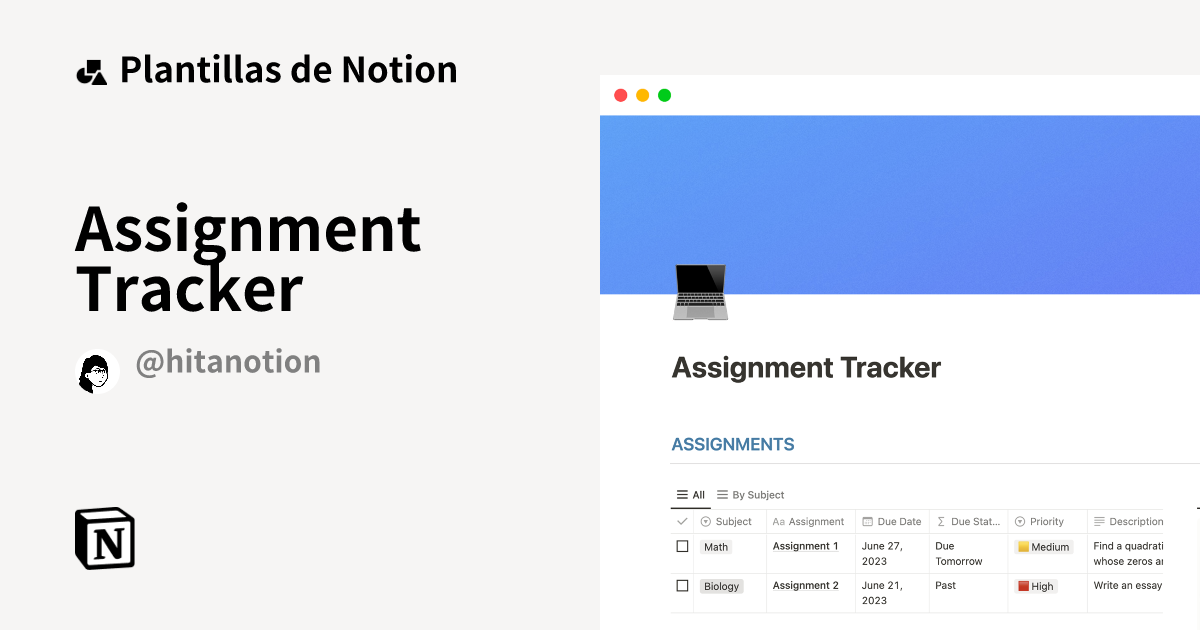 Plantilla Assignment Tracker | Notion Marketplace