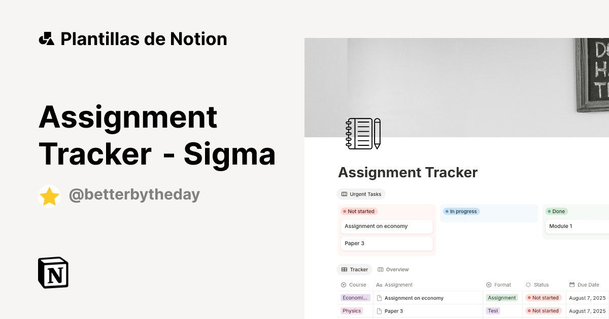 Plantilla Assignment Tracker - Sigma | Notion Marketplace
