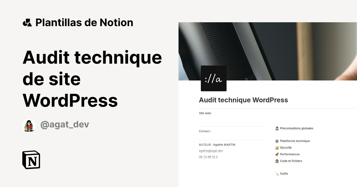Plantilla Audit technique de site WordPress de ://agat.dev | Notion Marketplace