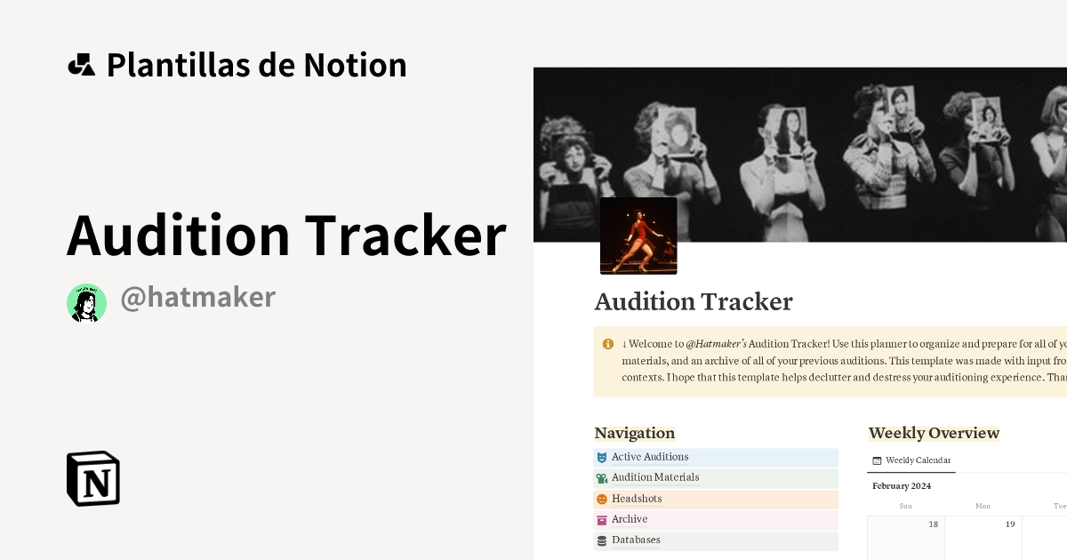 Plantilla Audition Tracker | Notion Marketplace