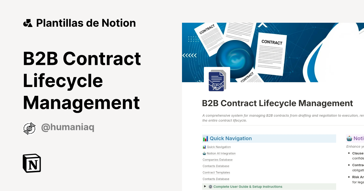 Plantilla B2B Contract Lifecycle Management de Humaniaq | Notion Marketplace