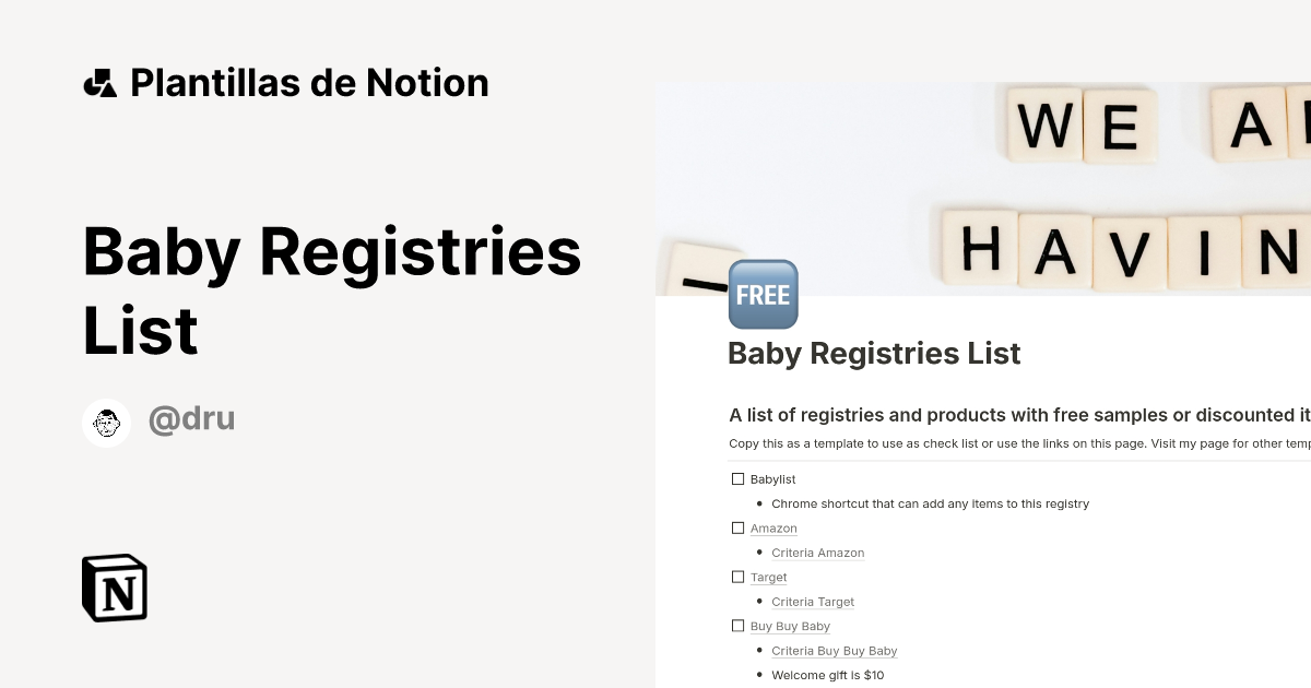 Plantilla Baby Registries List | Notion Marketplace