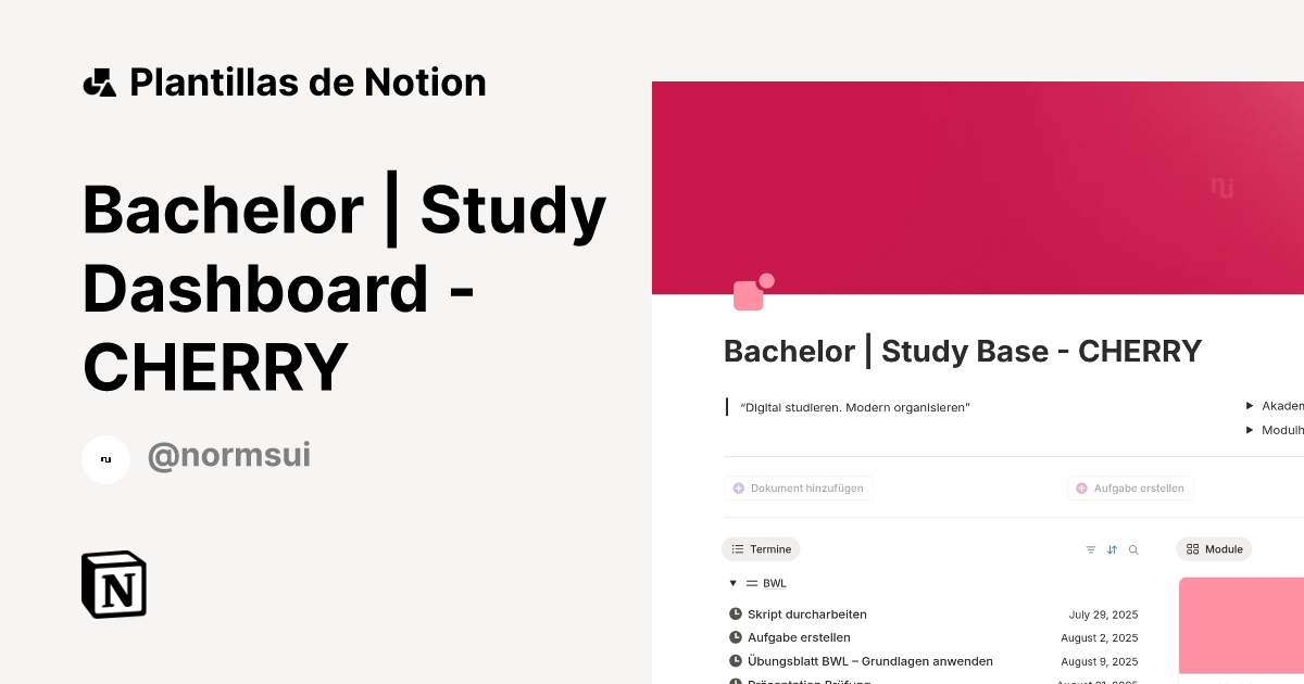 Plantilla Bachelor | Study Dashboard - CHERRY de norms ui | Notion Marketplace