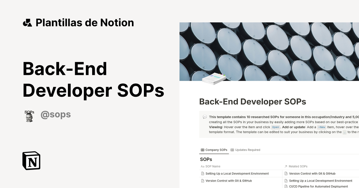 Plantilla Back-End Developer SOPs de SOPs | Notion Marketplace