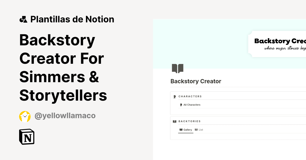 Plantilla Backstory Creator For Simmers & Storytellers | Notion Marketplace