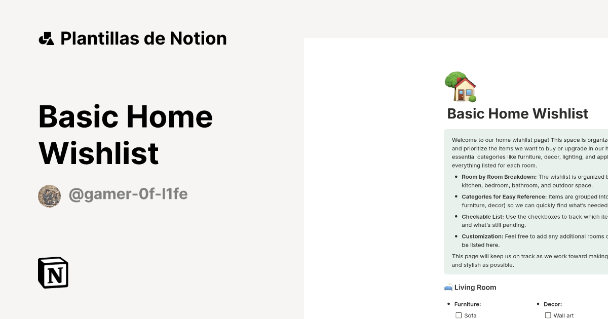 Plantilla Basic Home Wishlist de Gamer-0f-L1fe | Notion Marketplace