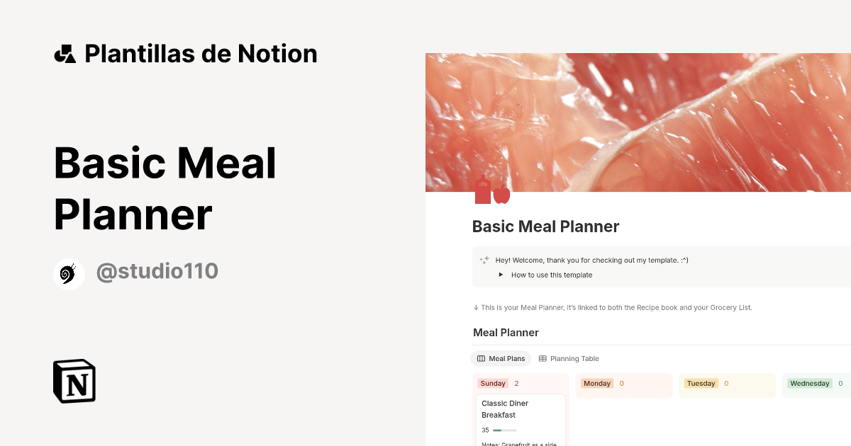 Plantilla Basic Meal Planner de Studio110 | Notion Marketplace