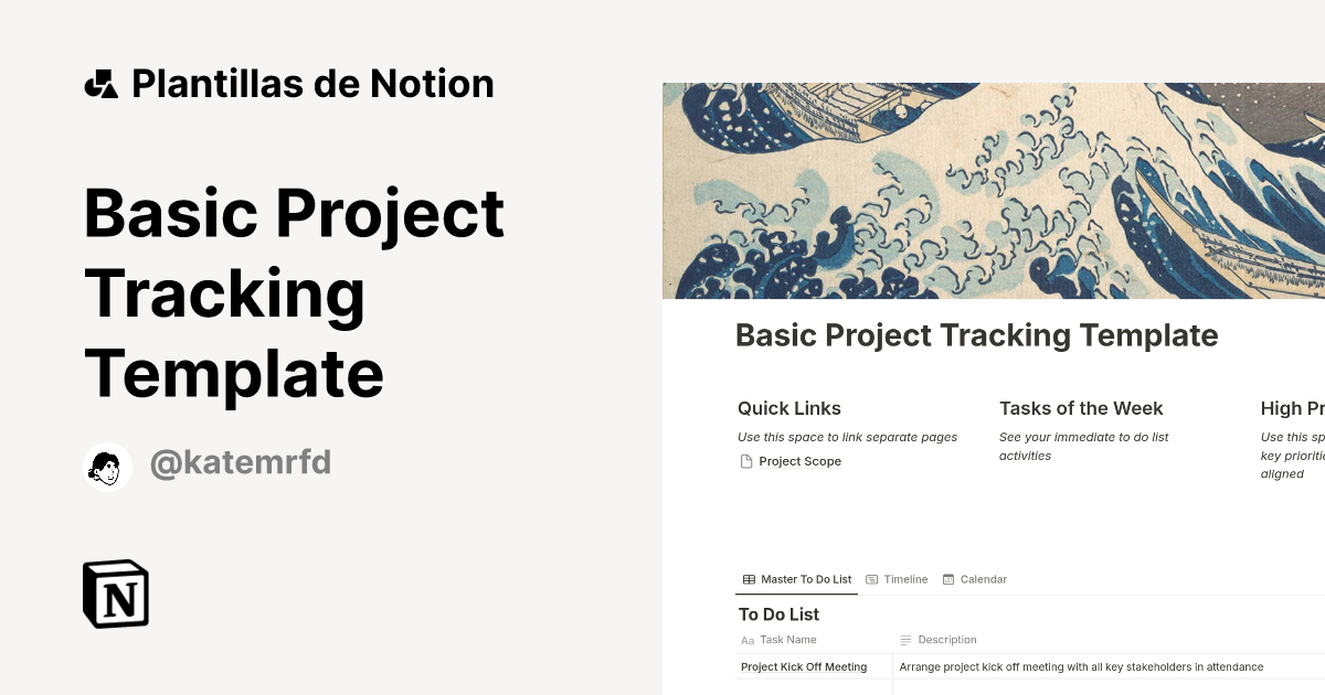 Plantilla Basic Project Tracking Template de Kate M | Notion Marketplace