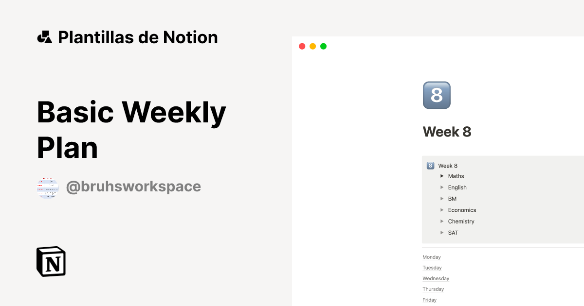 Plantilla Basic Weekly Plan de Brush | Notion Marketplace