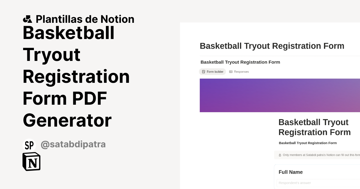 Plantilla Basketball Tryout Registration Form PDF Generator de Satabdi ...