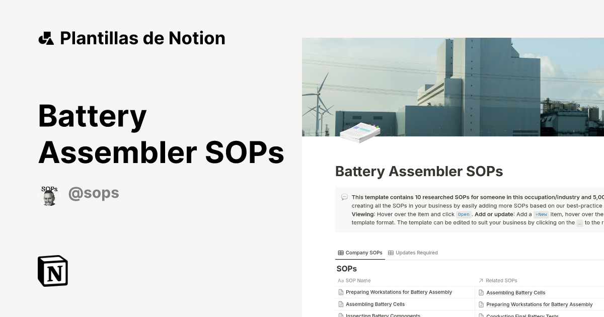 Plantilla Battery Assembler SOPs de SOPs | Notion Marketplace