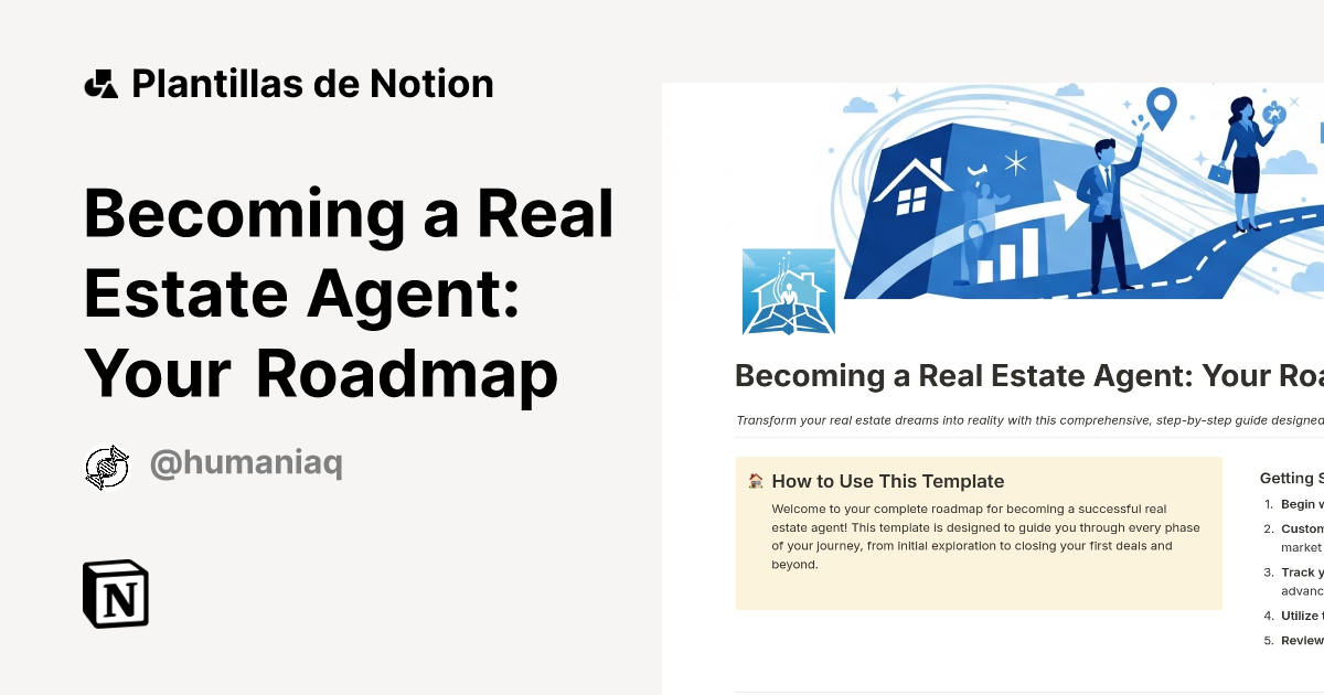 Plantilla Becoming a Real Estate Agent: Your Roadmap | Notion Marketplace