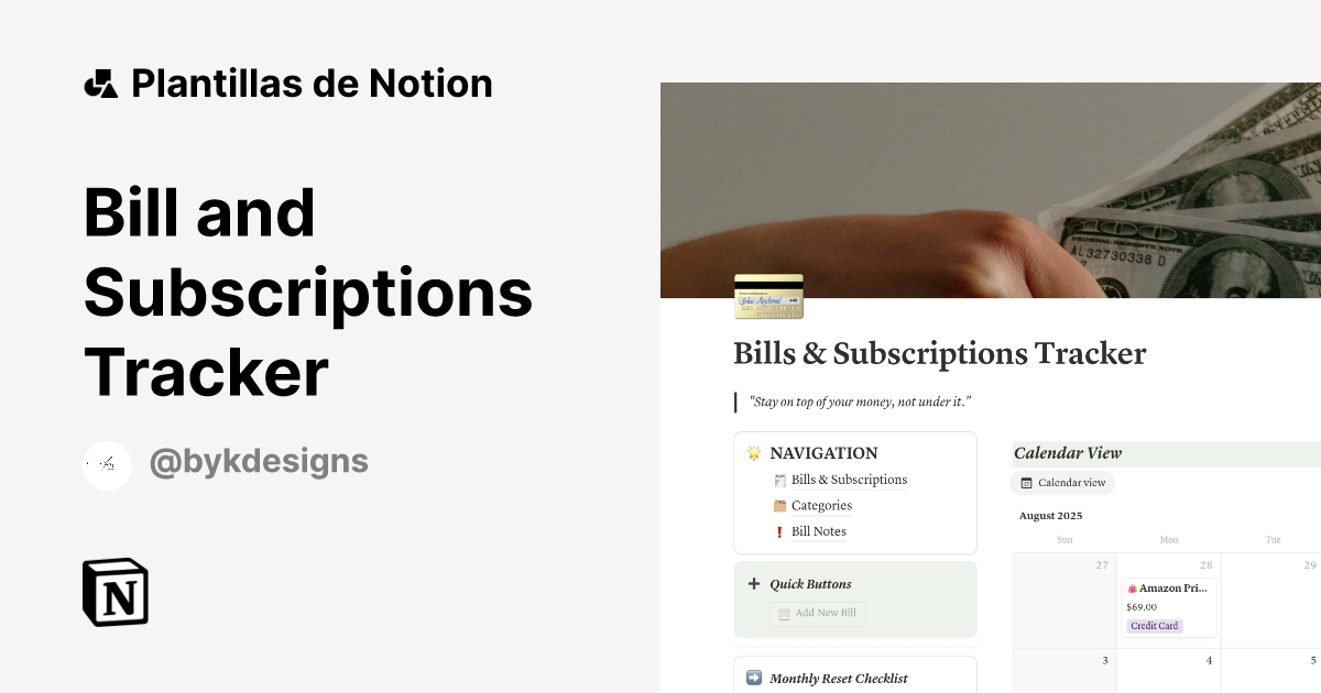 Plantilla Bill and Subscriptions Tracker | Notion Marketplace