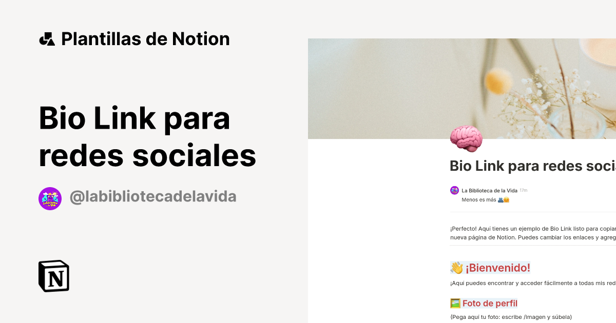 Plantilla Bio Link para redes sociales de La Biblioteca de la Vida | Notion Marketplace