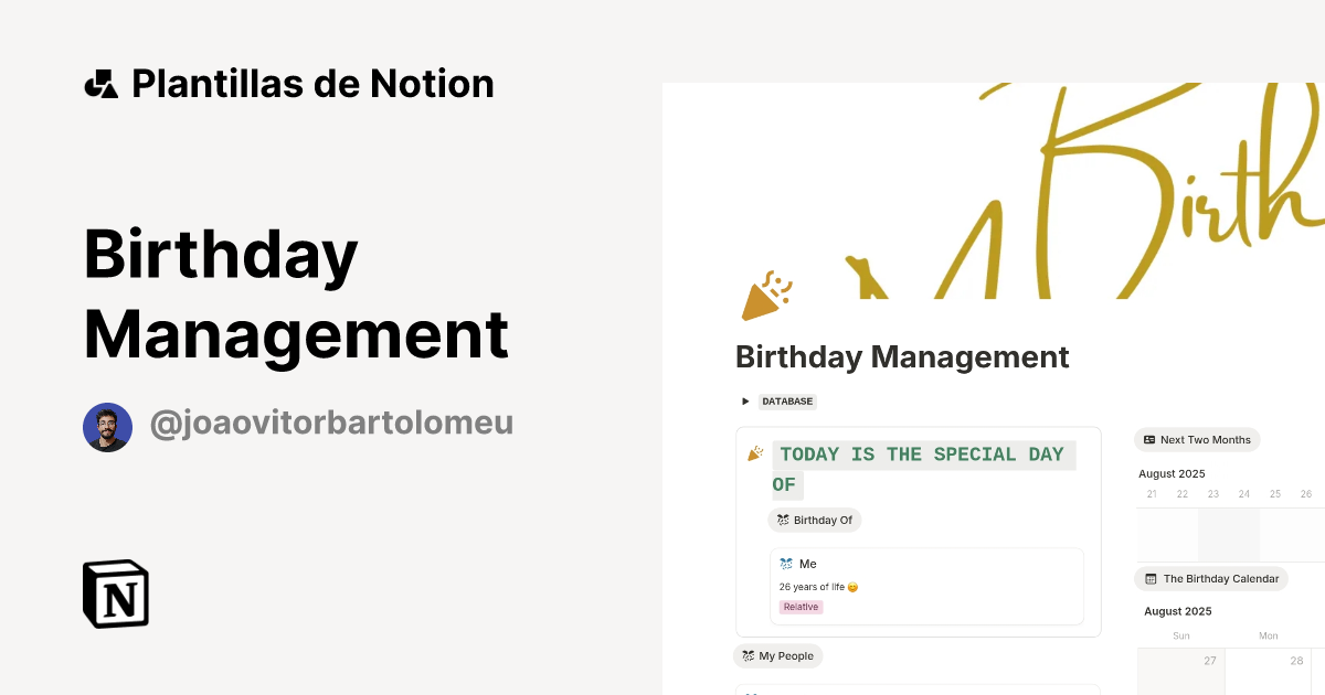 Plantilla Birthday Management | Notion Marketplace