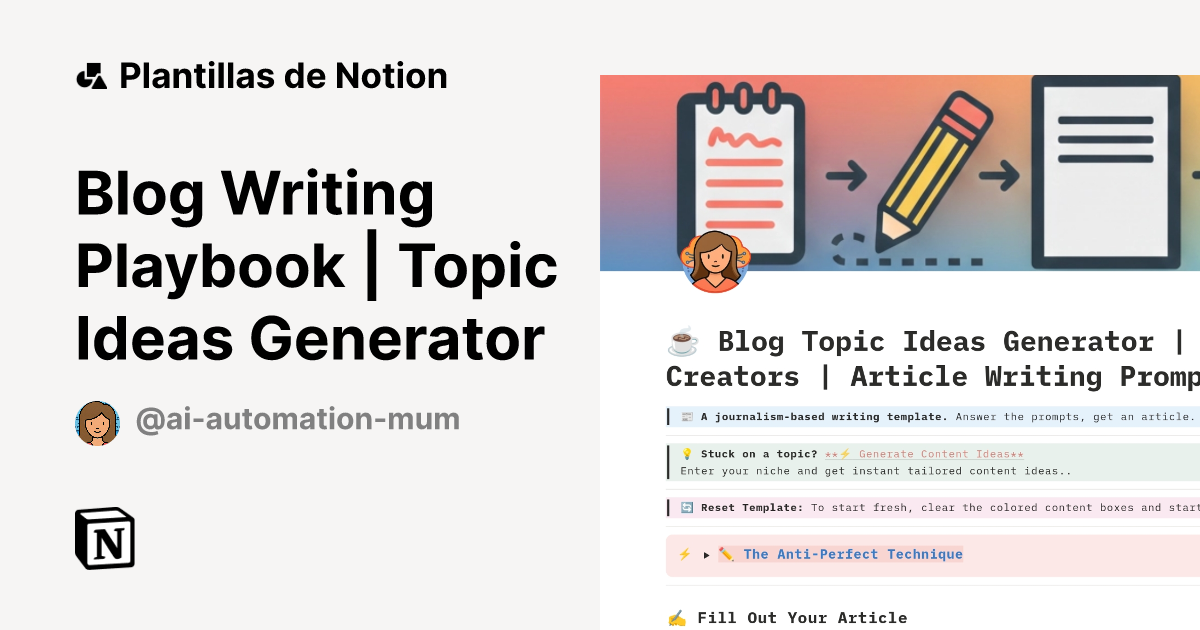 Plantilla Blog Writing Playbook | Topic Ideas Generator de AI ...