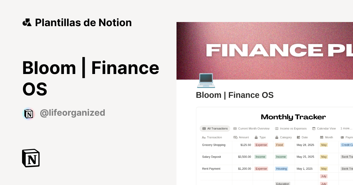 Plantilla Bloom | Finance OS de Life Organized | Notion Marketplace