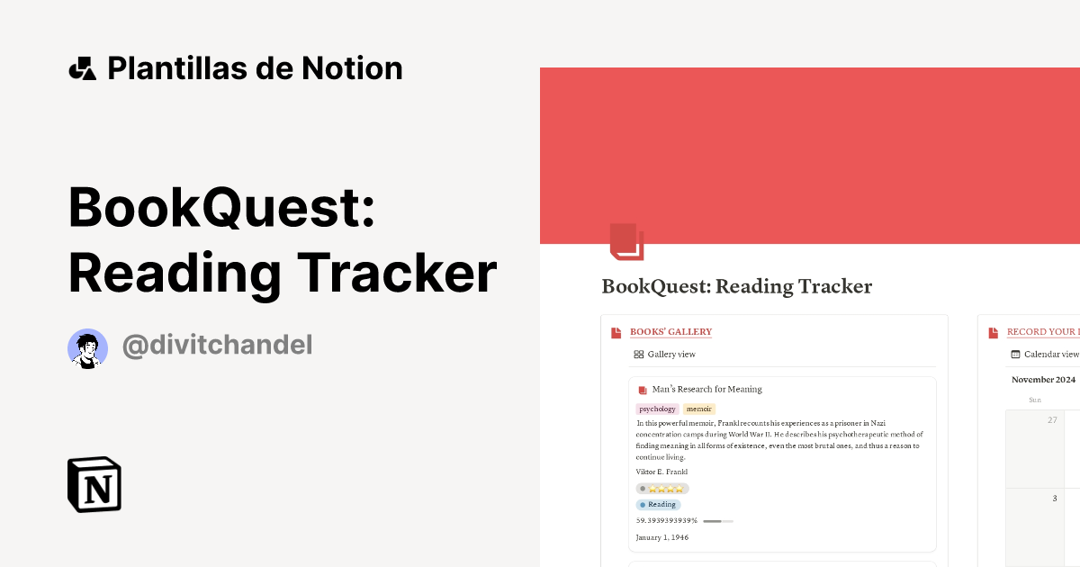 Plantilla BookQuest: Reading Tracker de Divit Chandel | Notion Marketplace