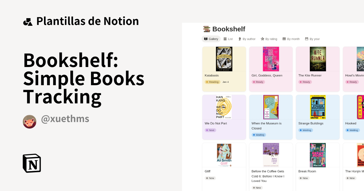 Plantilla Bookshelf: Simple Books Tracking de xuethms | Notion Marketplace