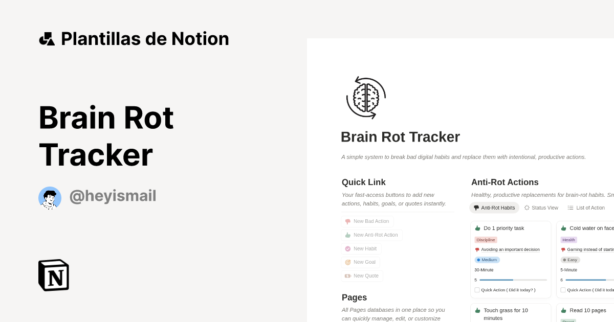 Plantilla Brain Rot Tracker | Notion Marketplace
