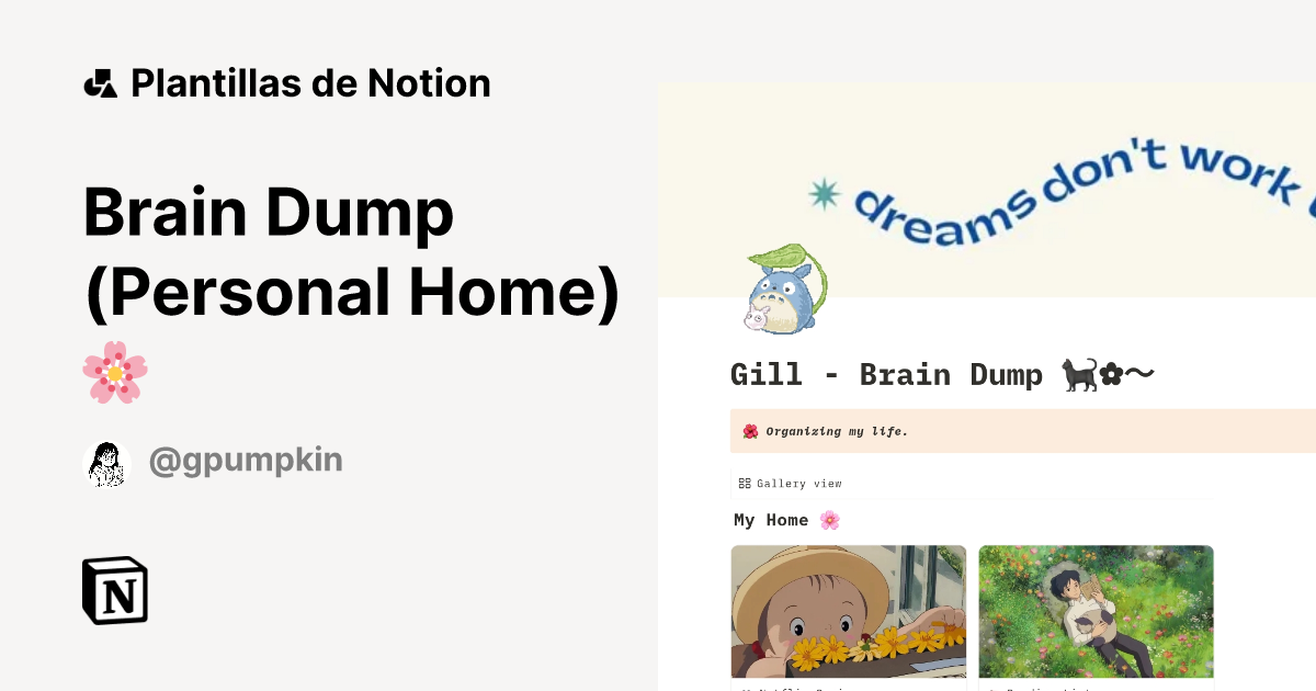 Plantilla Brain Dump (Personal Home)🌸 de Pumpkingirl | Notion Marketplace