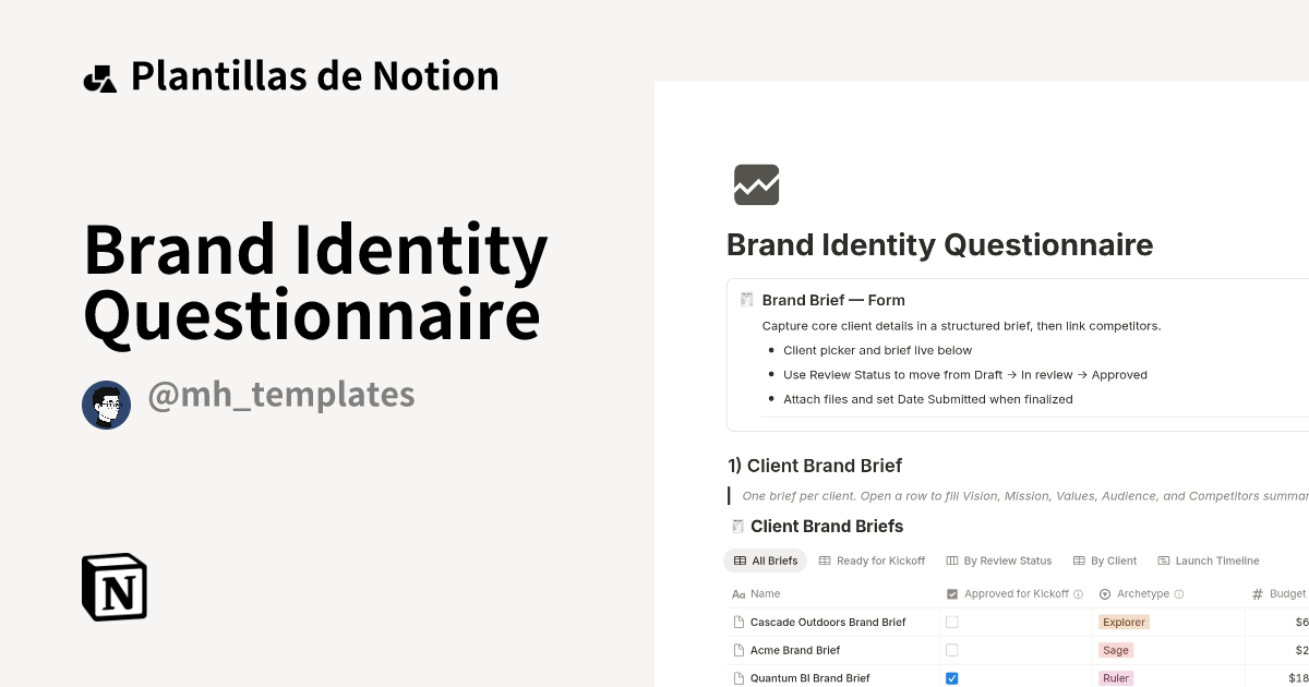 Plantilla Brand Identity Questionnaire | Notion Marketplace