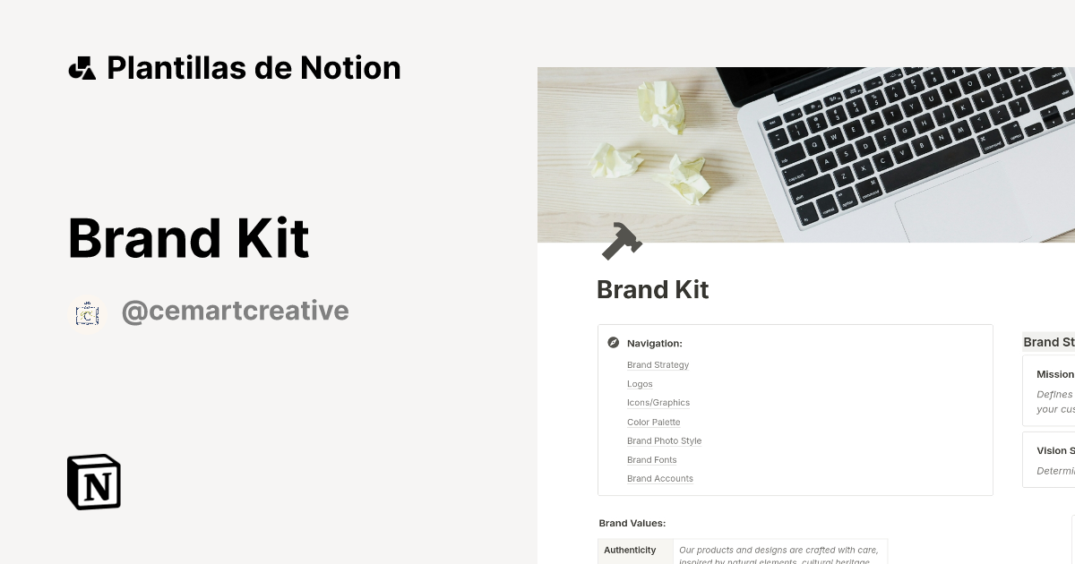 Plantilla Brand Kit de Catherine | CemartCreative | Notion Marketplace