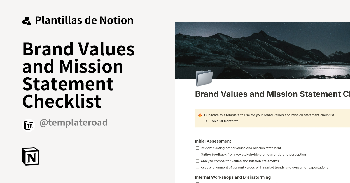Plantilla Brand Values and Mission Statement Checklist de Template Road ...