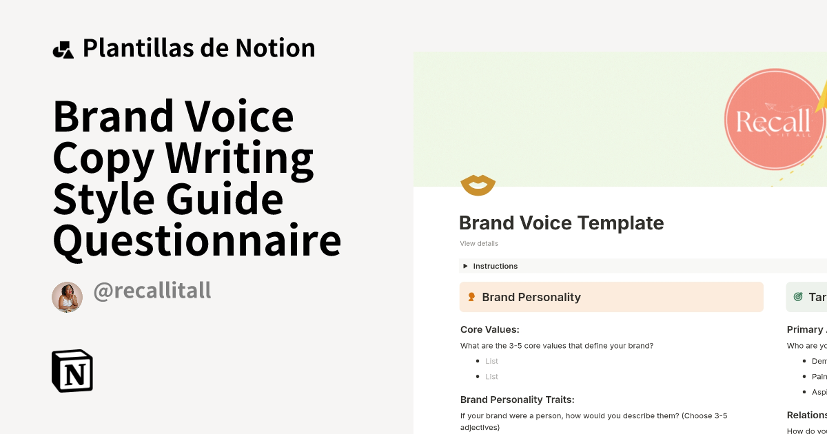 Plantilla Brand Voice Copy Writing Style Guide Questionnaire de Lez ...