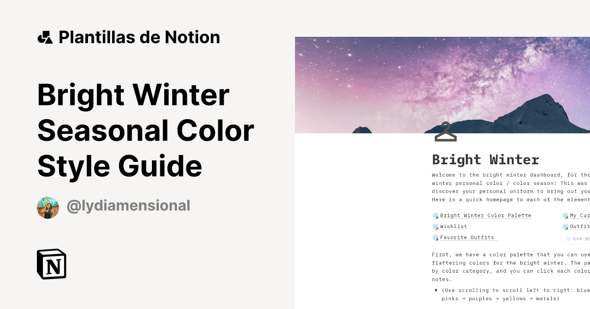 Plantilla Bright Winter Seasonal Color Style Guide | Notion Marketplace