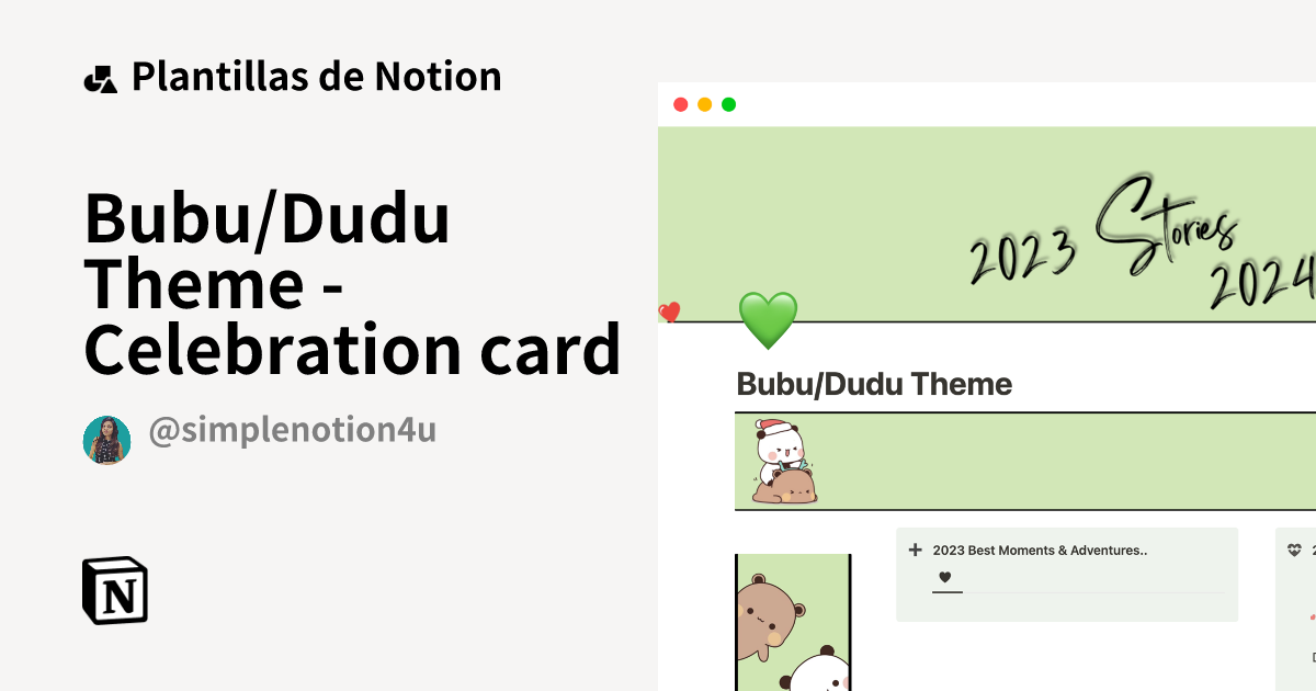 Plantilla Bubu/Dudu Theme - Celebration card de Pourna Rajendran | Notion Marketplace
