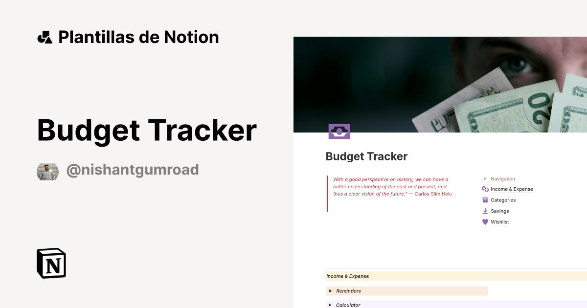 Plantilla Budget Tracker de Nishant Notion | Notion Marketplace