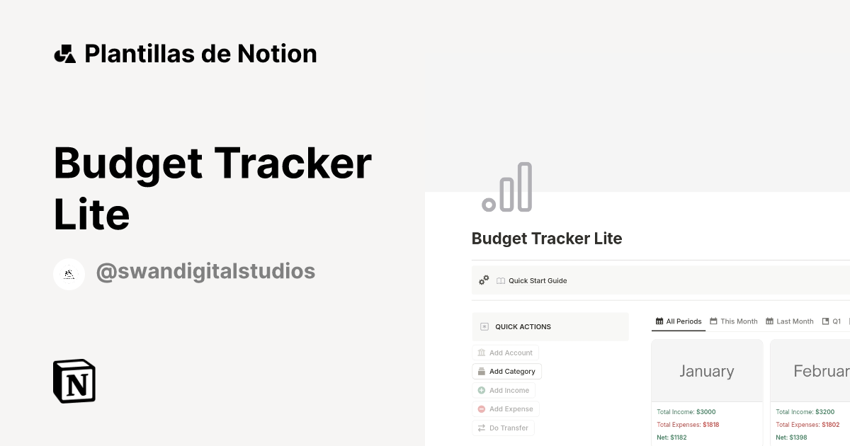 Plantilla Budget Tracker Lite de Swan Digital Studios | Notion Marketplace